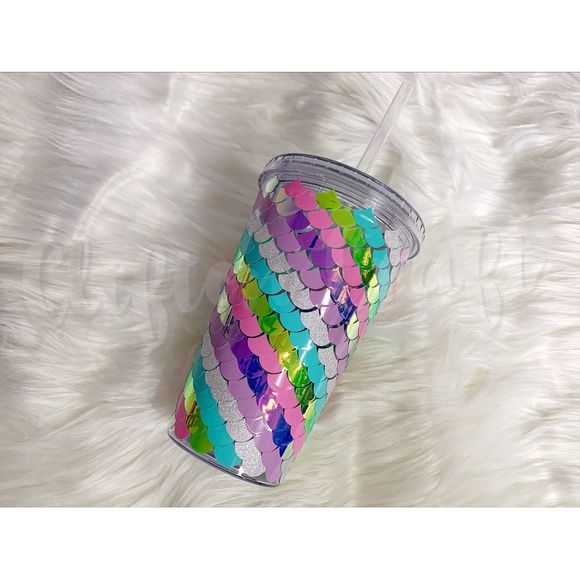Handmade | Dining | Tumbler With Straw Mermaid Scale Handmade | Poshmark
